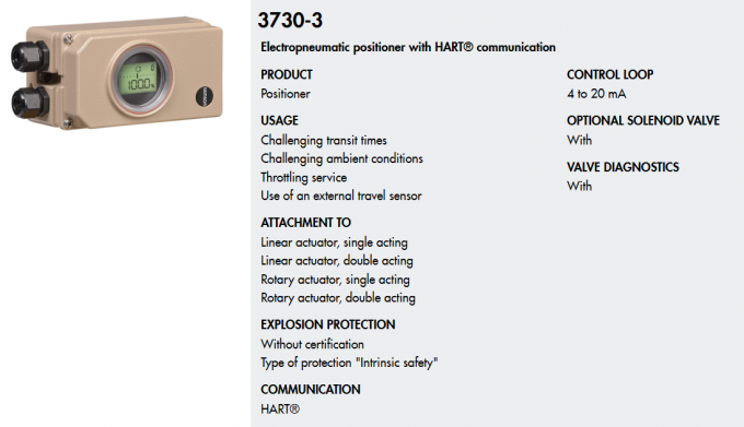 El sistema de posicionamiento de la válvula de Samson 3730-3 Hart ...